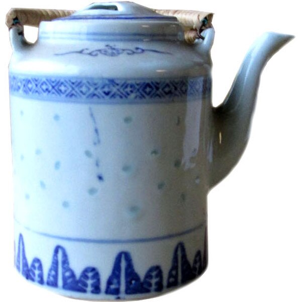 TEA POT TALL BLUE RICE