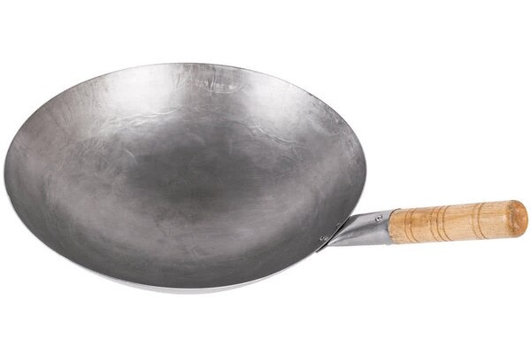 WOK W/LONG WOOD HANDLE 13