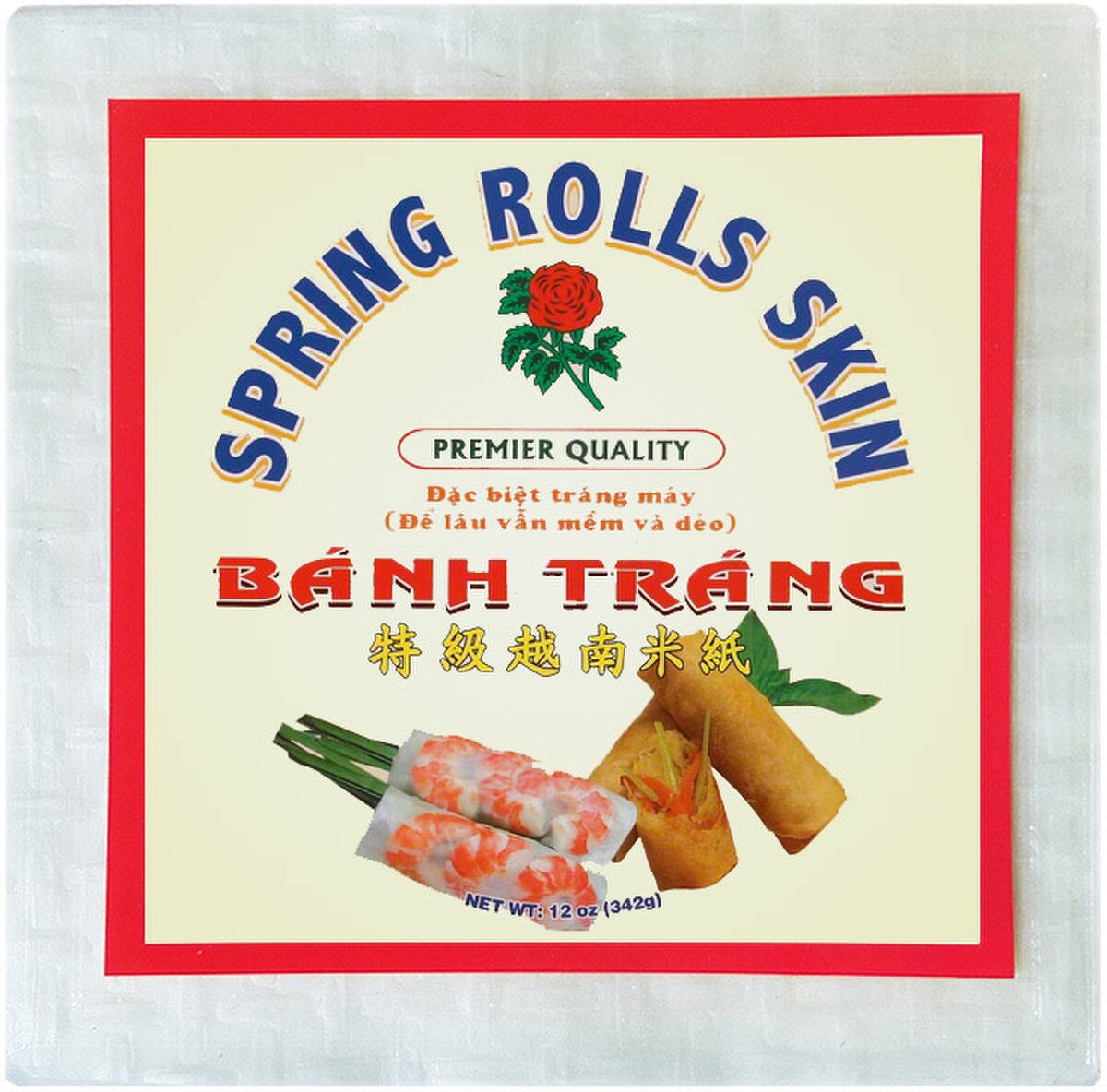 RICE PAPER (SPRING ROLL SKIN) - SQUARE 22 CM (TASTY JOY)